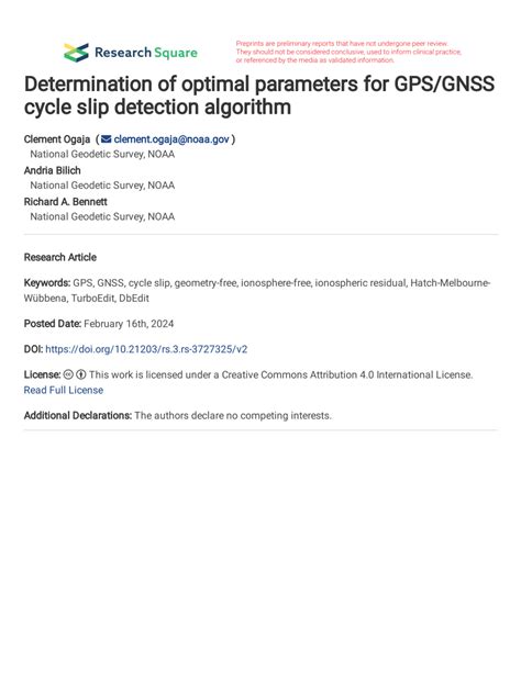 Pdf Determination Of Optimal Parameters For Gpsgnss Cycle Slip Detection Algorithm