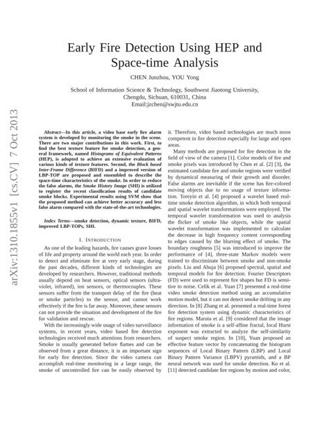 Pdf Early Fire Detection Using Hep And Space Time Analysis · Early