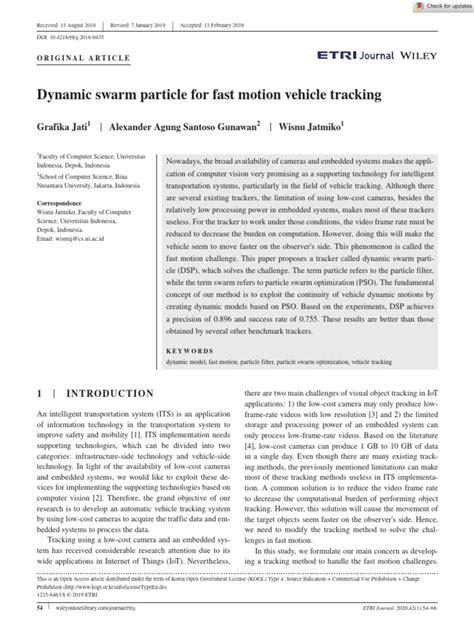 Dynamic Swarm Particle For Fast Motion Vehicle Tracking Pdf Mathematical Optimization
