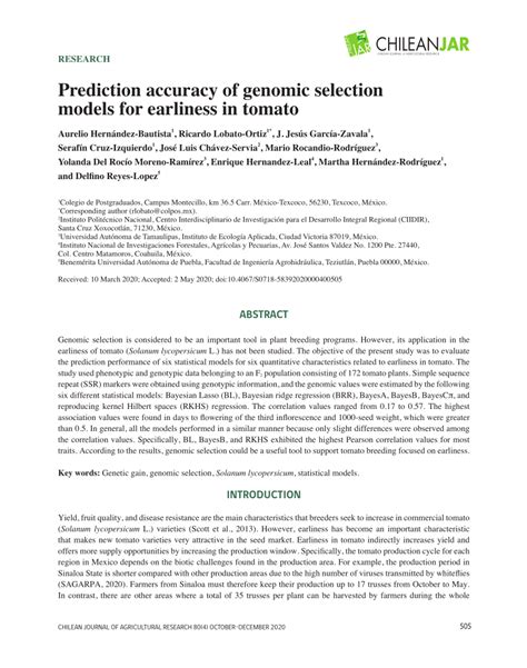 Pdf Prediction Accuracy Of Genomic Selection Models For Earliness In
