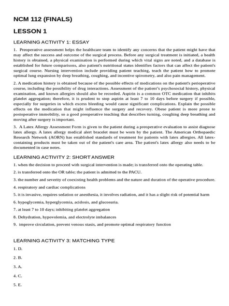 Ncm 112 Finals Chap 1 Pdf Surgery Patient