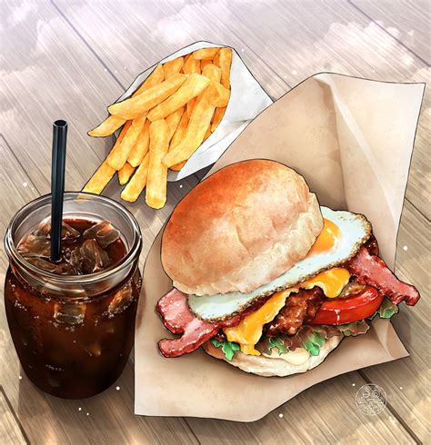 Ooranokohaku Original Bacon Burger Cheese Drink Food Food Focus French Fries Ice Ice