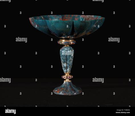 Anonymous Fluted Goblet With A Tall Stem And Rubies Ca 1600 Moss Agate Enamel