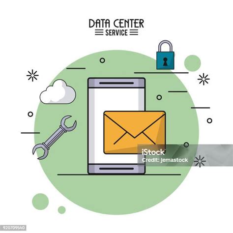데이터의 화려한 포스터 주위 보안 아이콘 및 도구 및 메일 스마트폰 서비스 센터 네트워크 서버에 대한 스톡 벡터 아트 및 기타