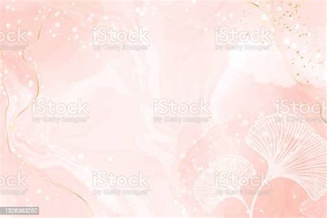 흰색 은행나무 잎추상 먼지홍색 홍당무 액체 수채화 배경 파스텔 핑크 대리석 알코올 잉크 드로잉 효과 골드 라인과 꽃 요소 우아한 벽지의 벡터 일러스트 꽃 식물에 대한 스톡
