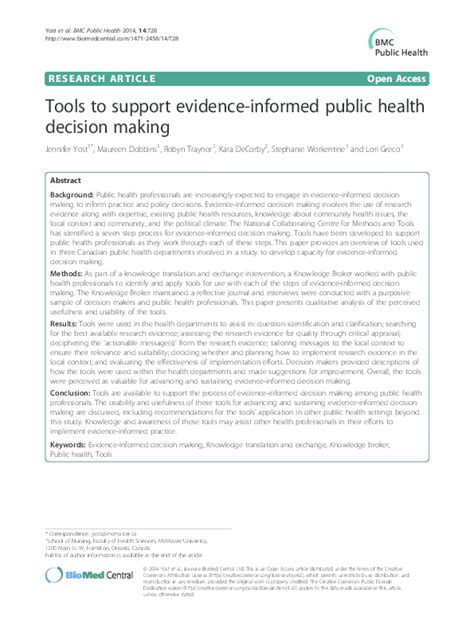 Pdf Tools To Support Evidence Informed Public Health Decision Making
