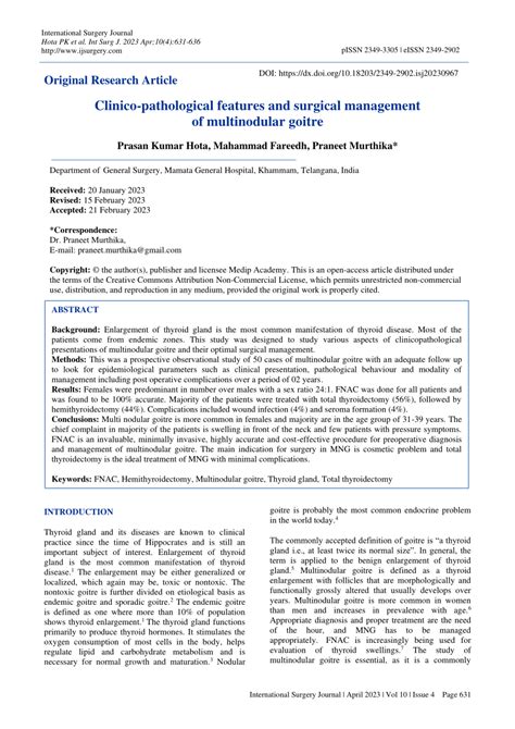 Pdf Clinico Pathological Features And Surgical Management Of Multinodular Goitre