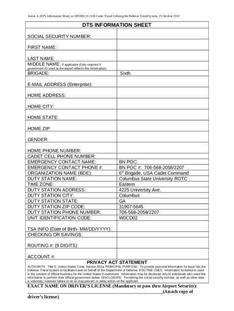 Annex A DTS Ination Sheet To OPORD 10 10 B Doc Template PdfFiller