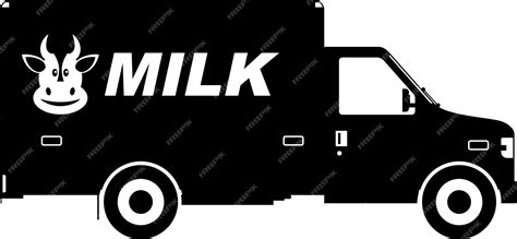 플랫 스타일 벡터 일러스트의 우유 배달 트럭 아이콘 프리미엄 벡터