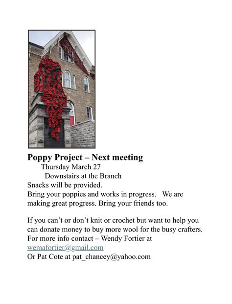 Poppy Project Get Together March 27 2025 1 00 Pm Royal Canadian Legion Orléans Branch 632