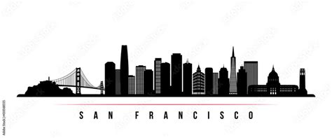 San Francisco Skyline Horizontal Banner Black And White Silhouette Of