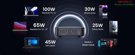 Sạc bàn nhanh GaN 100W USB Type C x3 Type A x1 Ugreen 90736 cao cấp