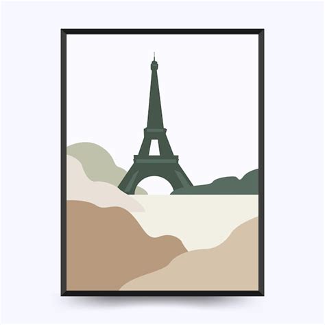 여행 포스터 엽서 빈티지 템플릿 에펠 탑 파리 프랑스 프리미엄 벡터