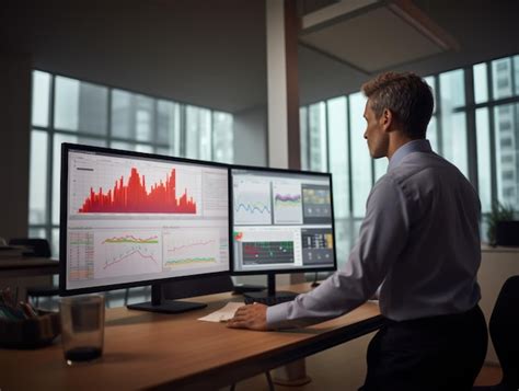 Analyst Reviewing Financial Data On Screens Premium Ai Generated Image