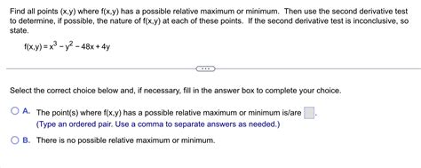 Solved Find All Points X Y Where F X Y Has A Possible Chegg Com