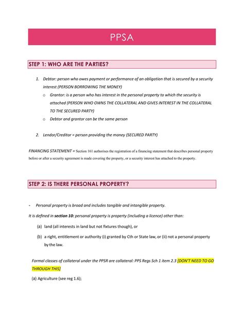 Ppsa Summary Notes Distinction 84 Introduction To Property And Commercial Law 70327