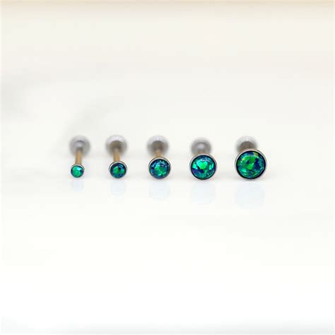 Flatback Earring Stainless Steel Bezel Dark Green Opal Nosetragus