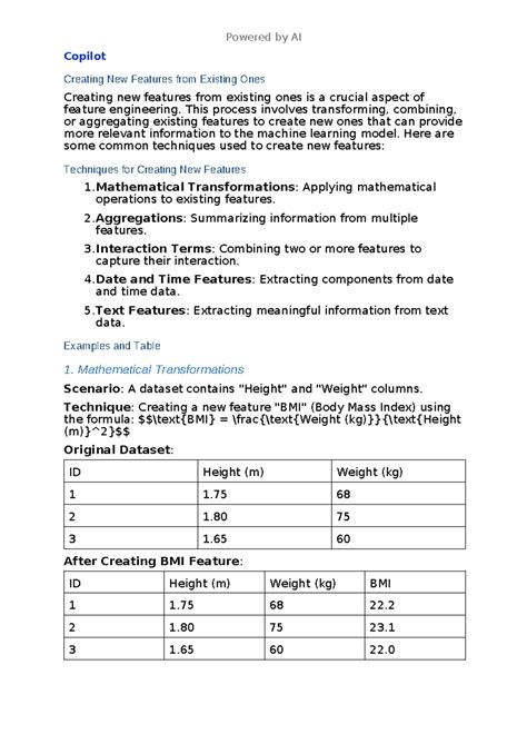 Feature Engineering Describe How To Create New Features From Existing Ones Copilot Creating