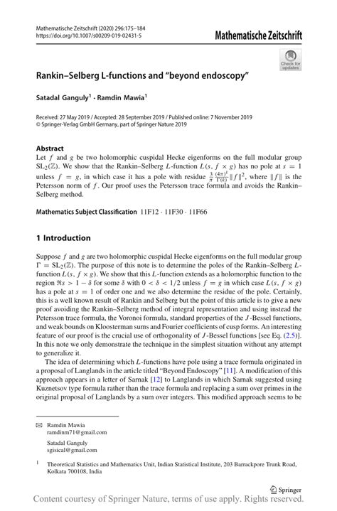 Rankinselberg L Functions And Beyond Endoscopy”