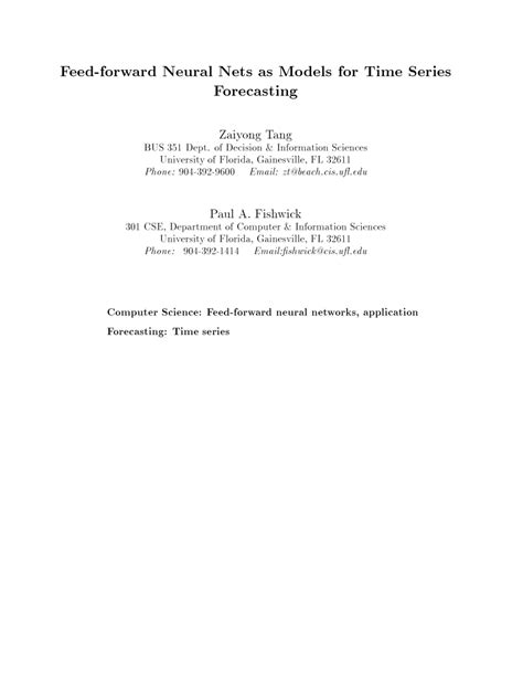 Pdf Feedforward Neural Nets As Models For Time Series Forecasting