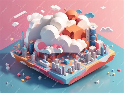 Premium Photo Navigating The Cloudscape Isometric Illustration Of