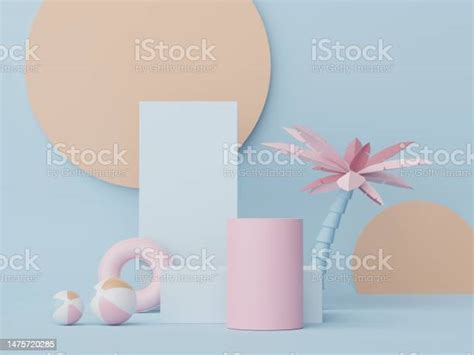 여름 시즌 배경 개념이 있는 최소 디스플레이 연단의 3d 렌더링 웹 배너와 모형을 위한 미니멀리스트 받침대 0명에 대한 스톡 사진 및 기타 이미지 Istock