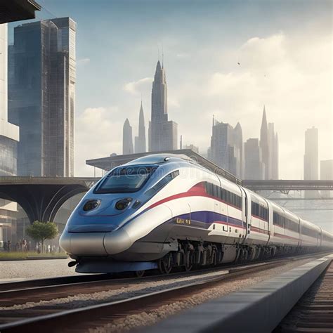 Image Of Scene Of The Futuristic High Speed Railway System And Station Stock Illustration