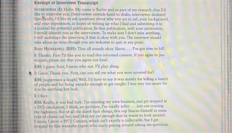 Solved Excerpt Of Interview Transcript Interviewer I
