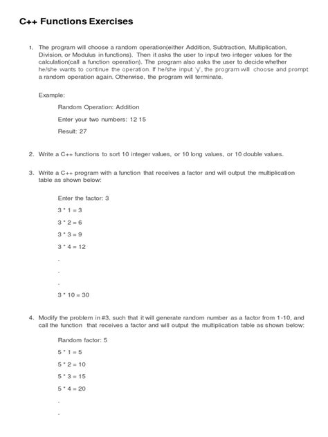 functions exercise pdf