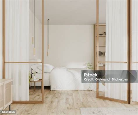 유리와 나무 칸막이 문이 있는 밝은 침실 인테리어 3d 렌더링 0명에 대한 스톡 사진 및 기타 이미지 0명 가구 가정의 방 Istock