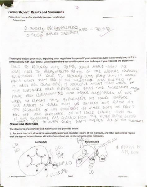 Lab Formal Report Rice Oe Formal Report Results And Conclusions Percent Recovery Of