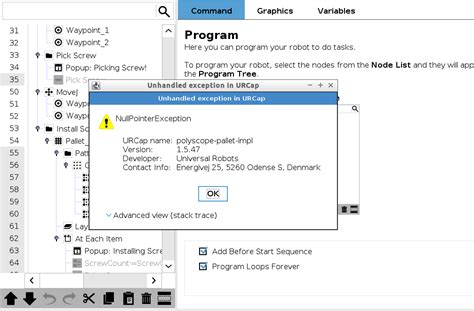 Palletizing In Subroutine Nullpointerexception Report A Bug