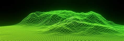 3d Abstract Grid Neon Topography Gradient Green Mesh Terrain Stock Illustration Illustration