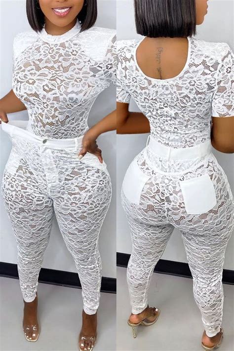 White Sexy Solid Patchwork See Through Half A Turtleneck Short Sleeve