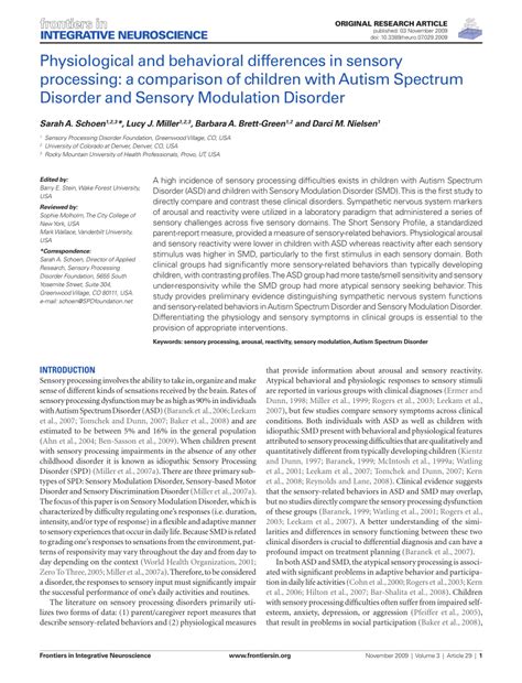 Pdf Physiological And Behavioral Differences In Sensory Processing A