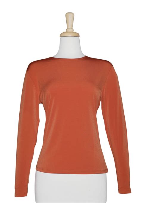 Plus Size Rust Long Sleeve Microfiber Top Plus Size Tops