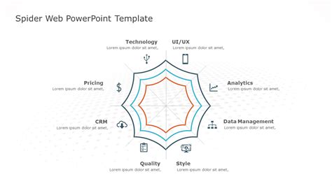 Spider Web Diagram For Business Analysis In Blue And Orange Slide Template