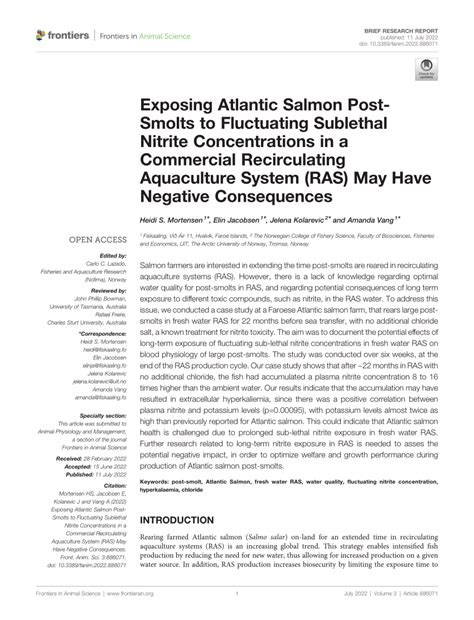 Pdf Exposing Atlantic Salmon Post Smolts To Fluctuating Sublethal Nitrite Concentrations In A