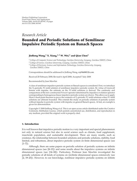 Pdf Bounded And Periodic Solutions Of Semilinear Impulsive Periodic System On Banach Spaces