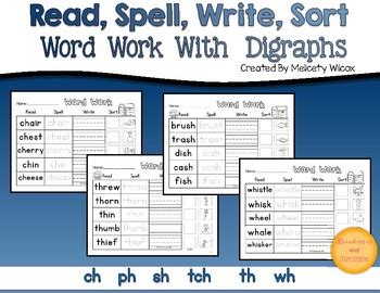 Word Sorts With Digraphs Ch Sh Th Ph Wh By Melicety TpT