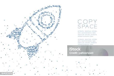 추상 기 원 도트 패턴 만화 로켓 우주선 모양 공간 탐사 개념 디자인 복사 공간 벡터 Eps 10 흰색 바탕에 파란색 그림 개념에 대한 스톡 벡터 아트 및 기타 이미지