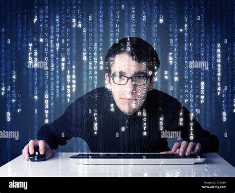 Hacker Decoding Information From Futuristic Network Technology Stock Photo Alamy