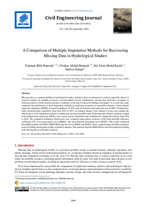 Pdf A Comparison Of Multiple Imputation Methods For Recovering Missing Data In Hydrological