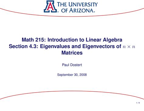 Eigenvalues And Eigenvectors Of Matrices Lecture Slides Math 215