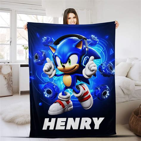 Personalized Cartoon Sonic Blanket Sonic The Hedgehog Fleece Blanket