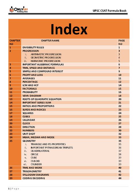 Only IAS UPSC CSAT Formula Book English Medium Notesindia