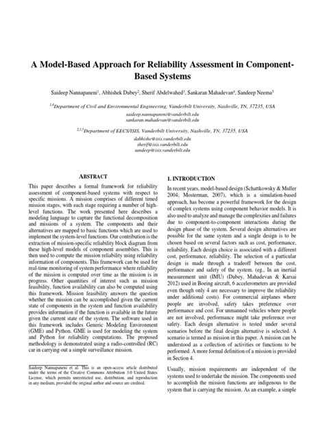 a model based approach for reliability assessment in component based systems pdf reliability