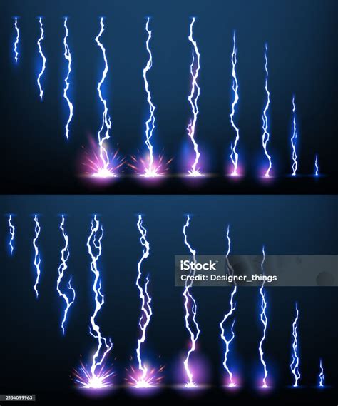 Ilustración De Lightning Animation Set With Sparks Electricity