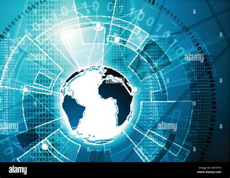 Bright Blue Technology Communication Abstract Background With Globe And Gears Vector Modern