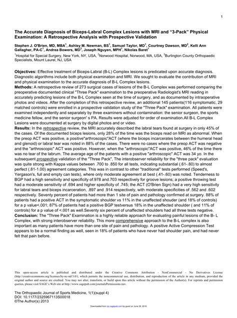 Pdf The Accurate Diagnosis Of Biceps Labral Complex Lesions With Mri